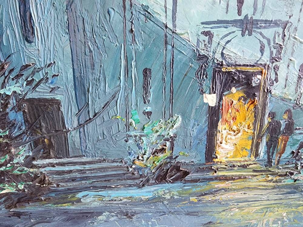 Vintage Impasto Style Oil Painting of Spanish Mission at Night - Etsy