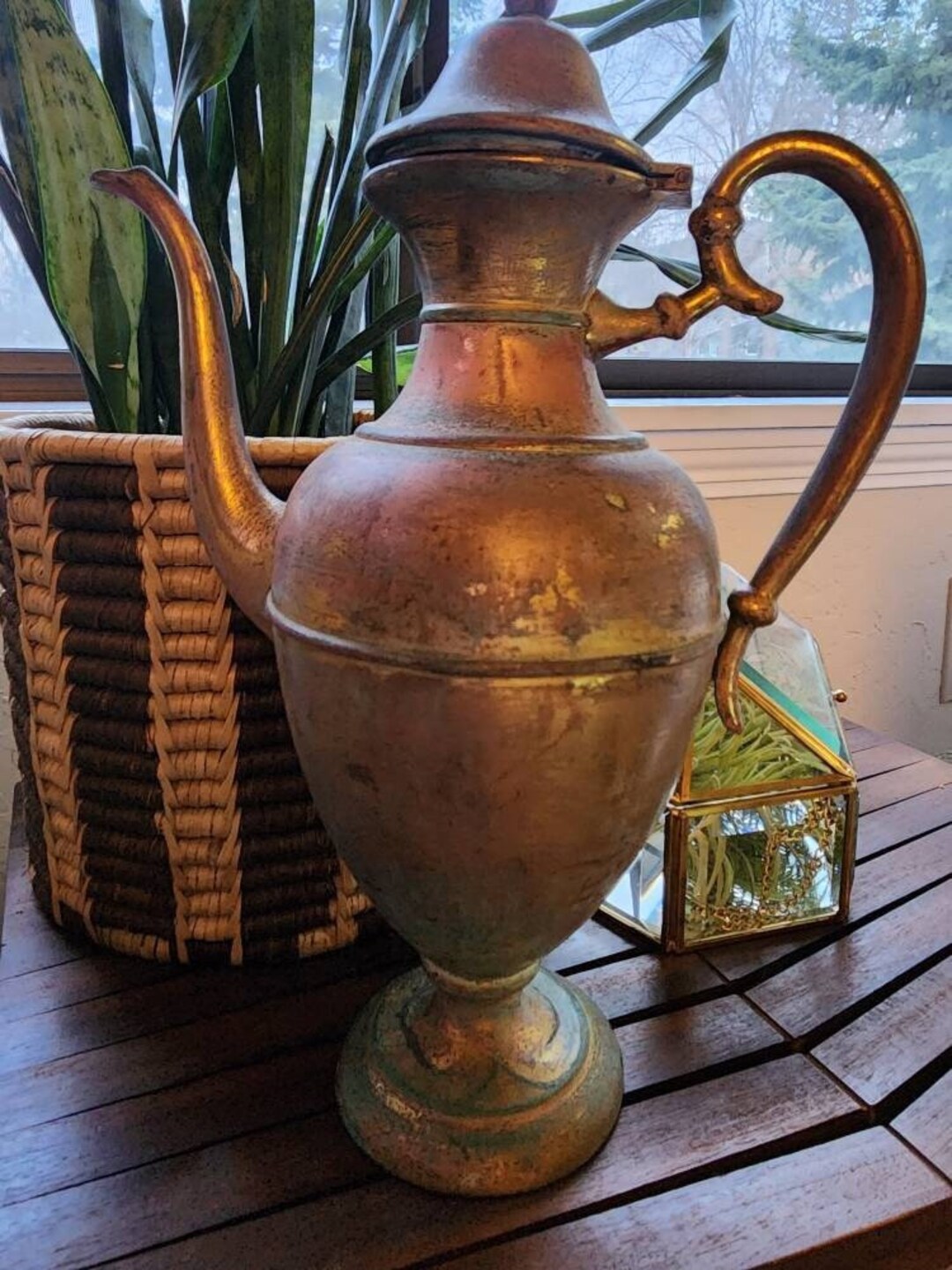 Turkish Brass Tea or Coffee Server, 1940s Patina Pitcher, Antique ...