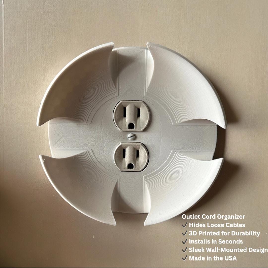 3D Printed Outlet Cover for Cable Management – 6" Decorative Wall Cord ...