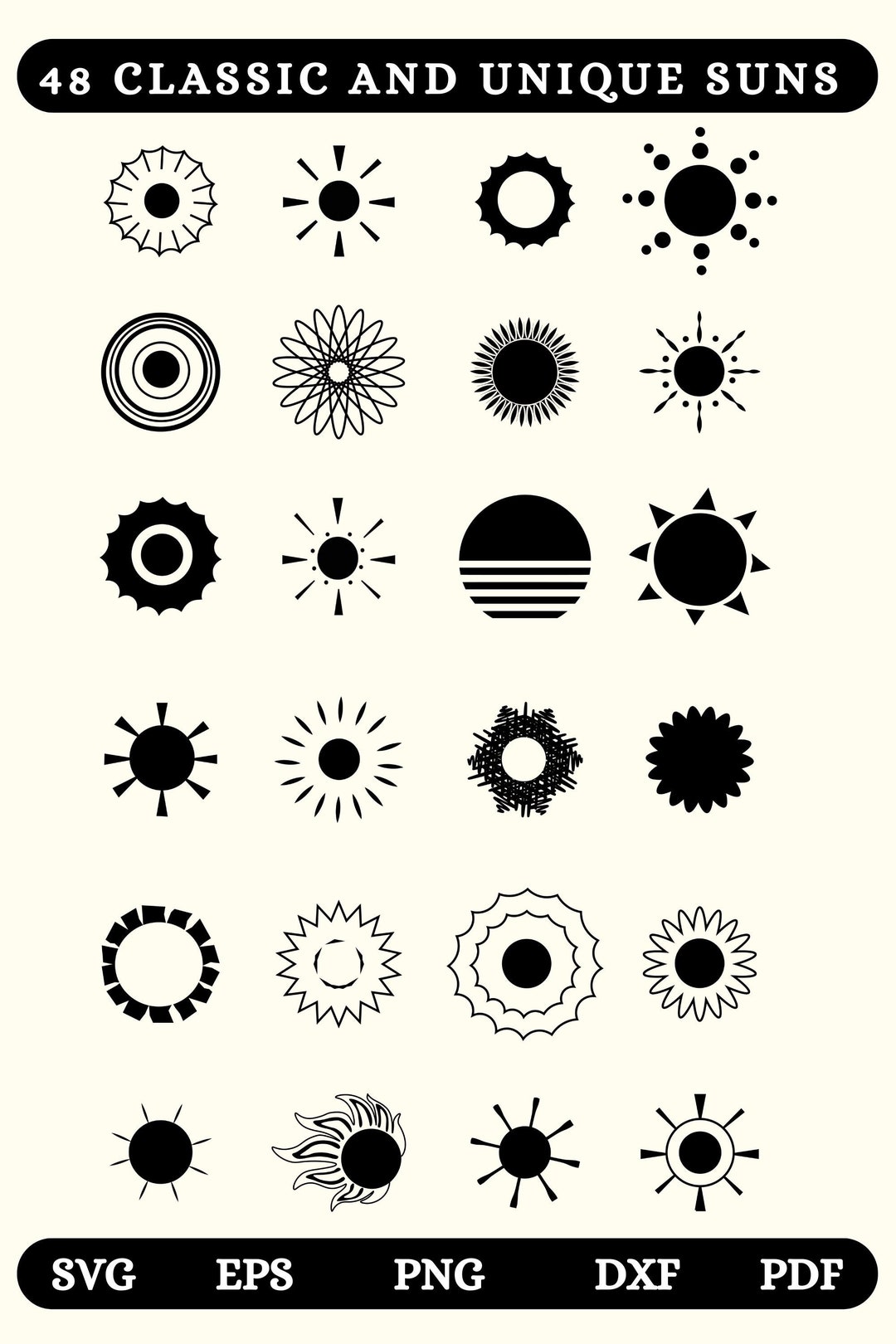 48 Sun Clipart Bundle, Svgs for Cricut, Classic and Unique Suns for All ...