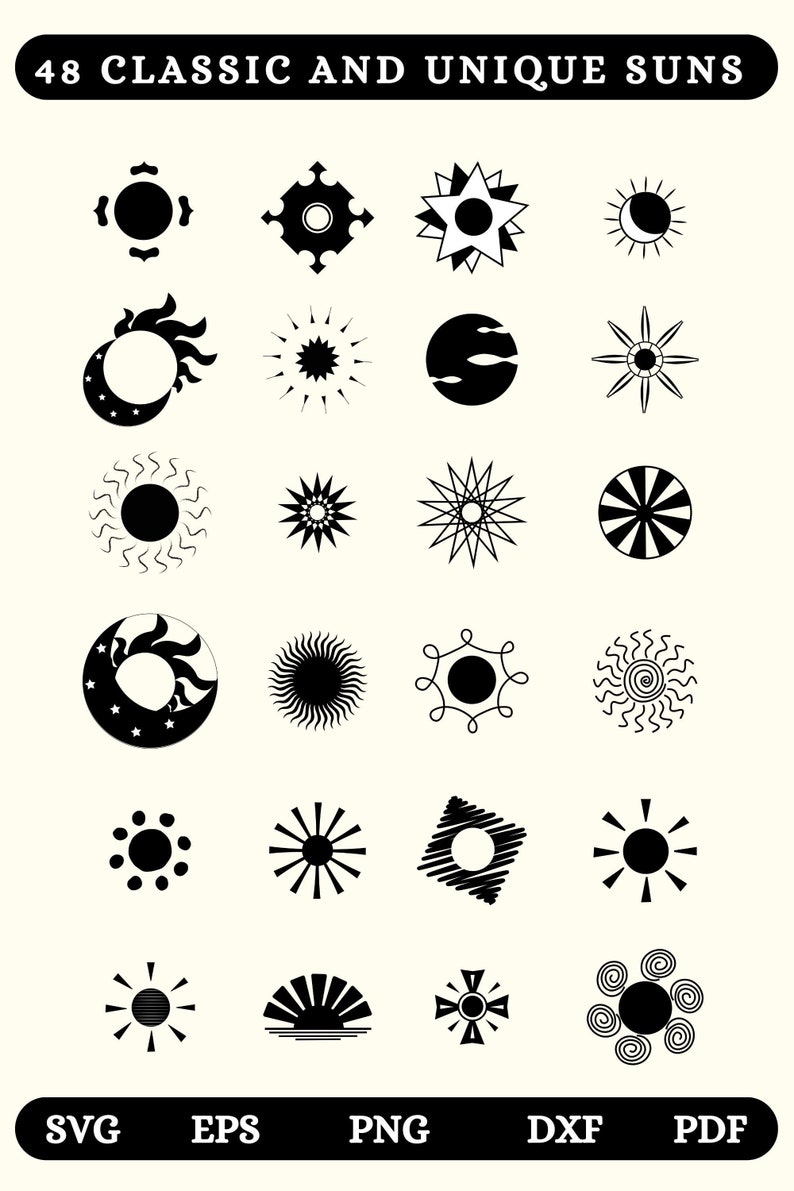 48 Sun Clipart Bundle, SVGs para Cricut, Classic y Unique Suns para ...