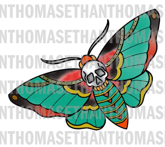 Traditional Butterfly Skull Tattoo