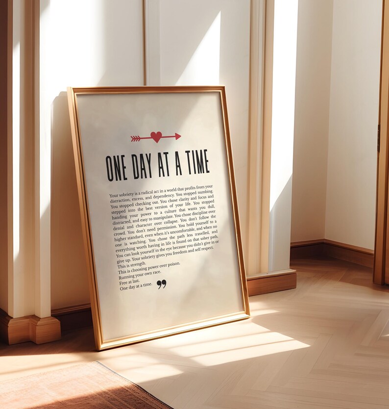 One Day at a Time, Sobriety Verse Gift, AA Motivational Print ...