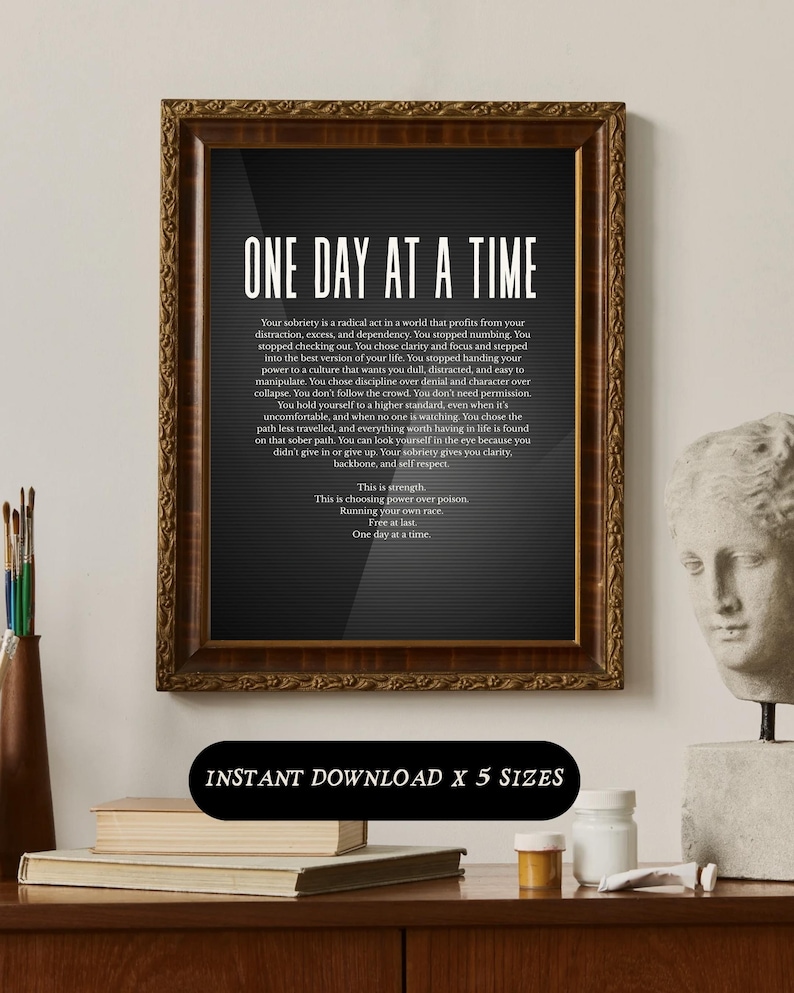One Day at a Time, Sobriety Verse Gift, AA Motivational Print ...