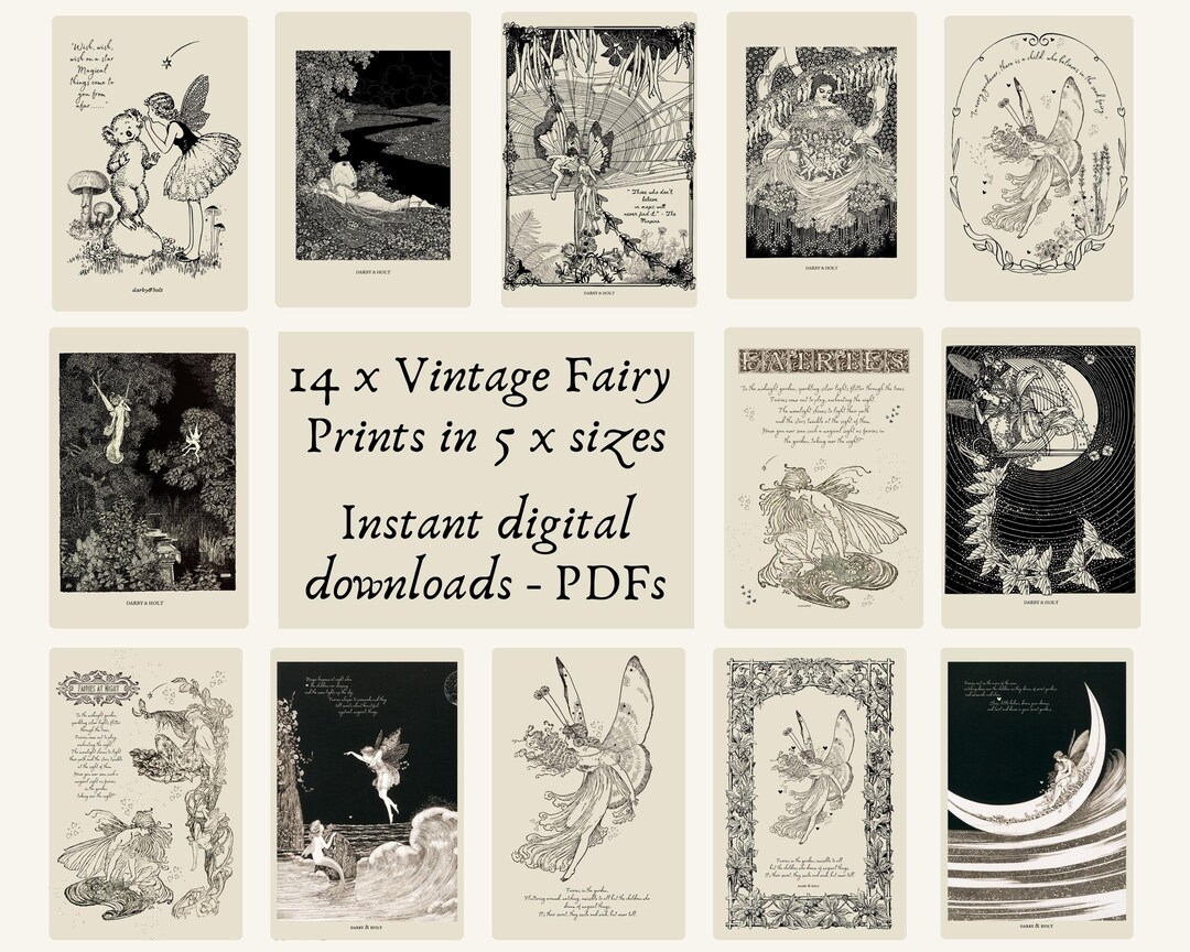 Vintage Fairies Wall Art Bundle Set X 14 Prints, Digital Download, Ida ...