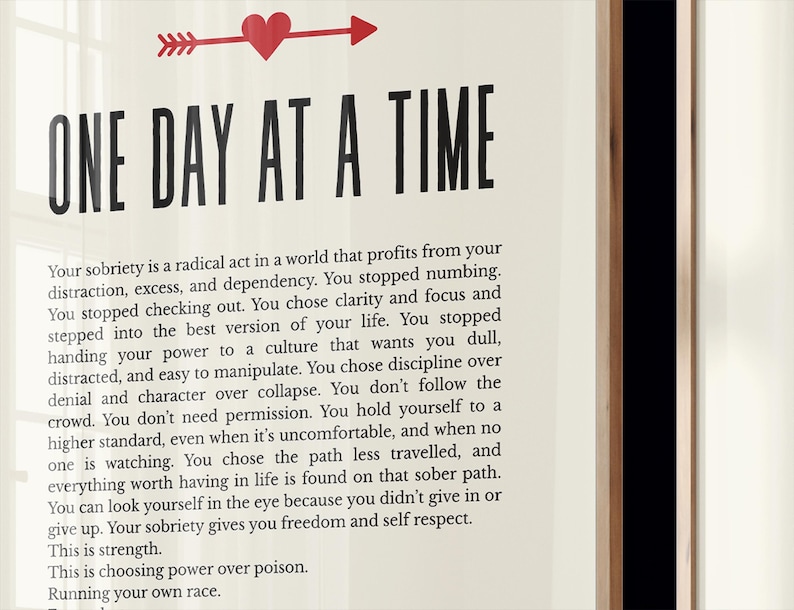One Day at a Time, Sobriety Verse Gift, AA Motivational Print ...