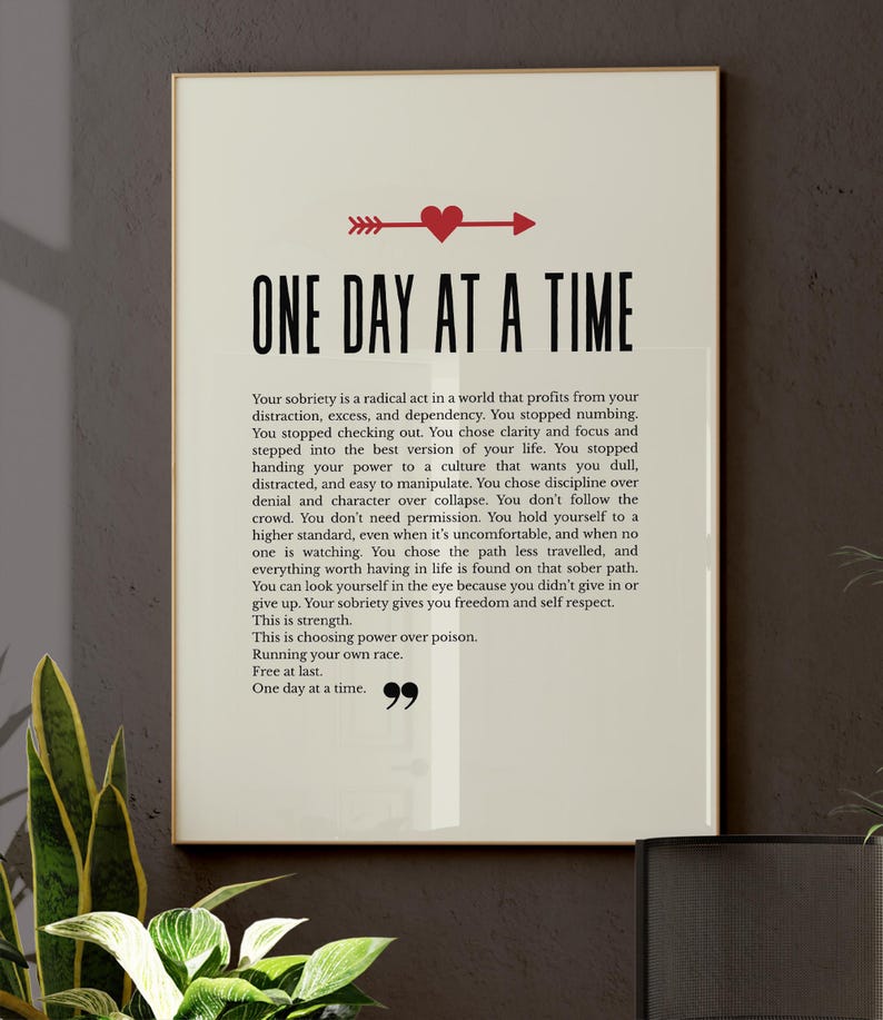 One Day at a Time, Sobriety Verse Gift, AA Motivational Print ...