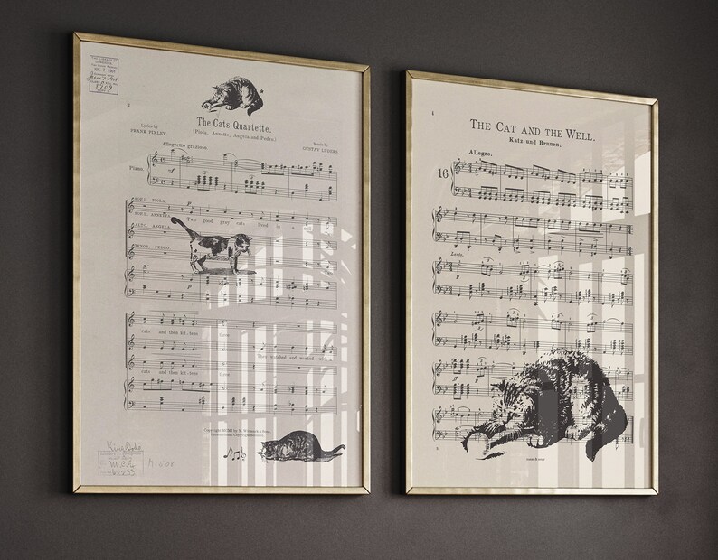 Vintage Sheet Music Cat Wall Art Digital Download Whimsical - Etsy