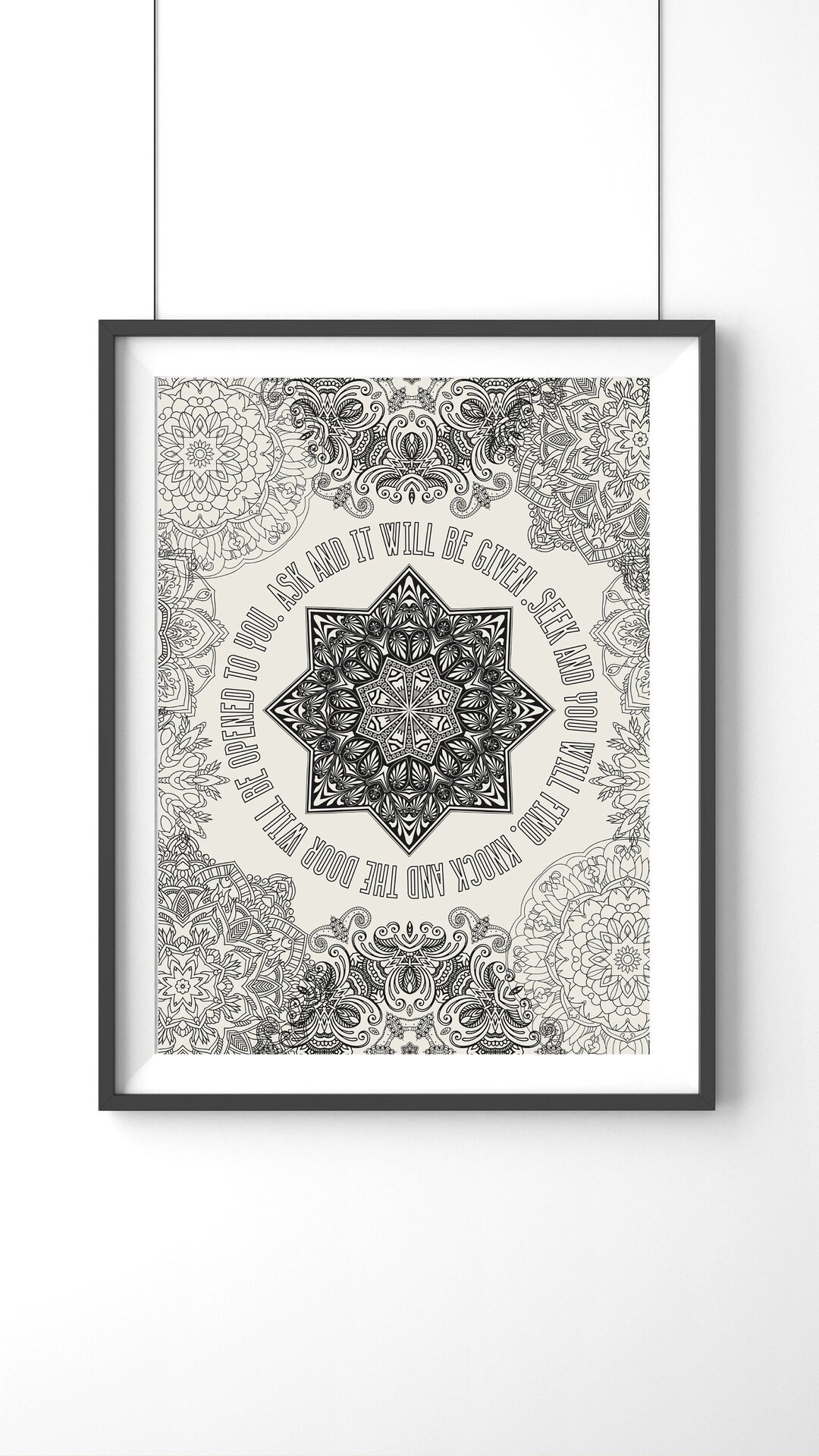 Law of Attraction Coloring Page Mandala Wall Art, Matthew 7 7 Ask Seek ...