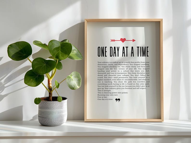 One Day at a Time, Sobriety Verse Gift, AA Motivational Print ...