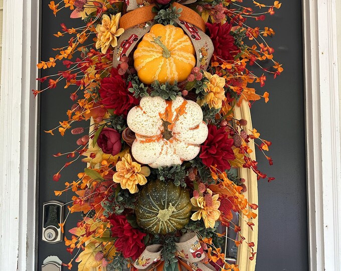 Fall Harvest Pumpkin Swag; Autumn Door Decor; Rustic Wreath - Etsy