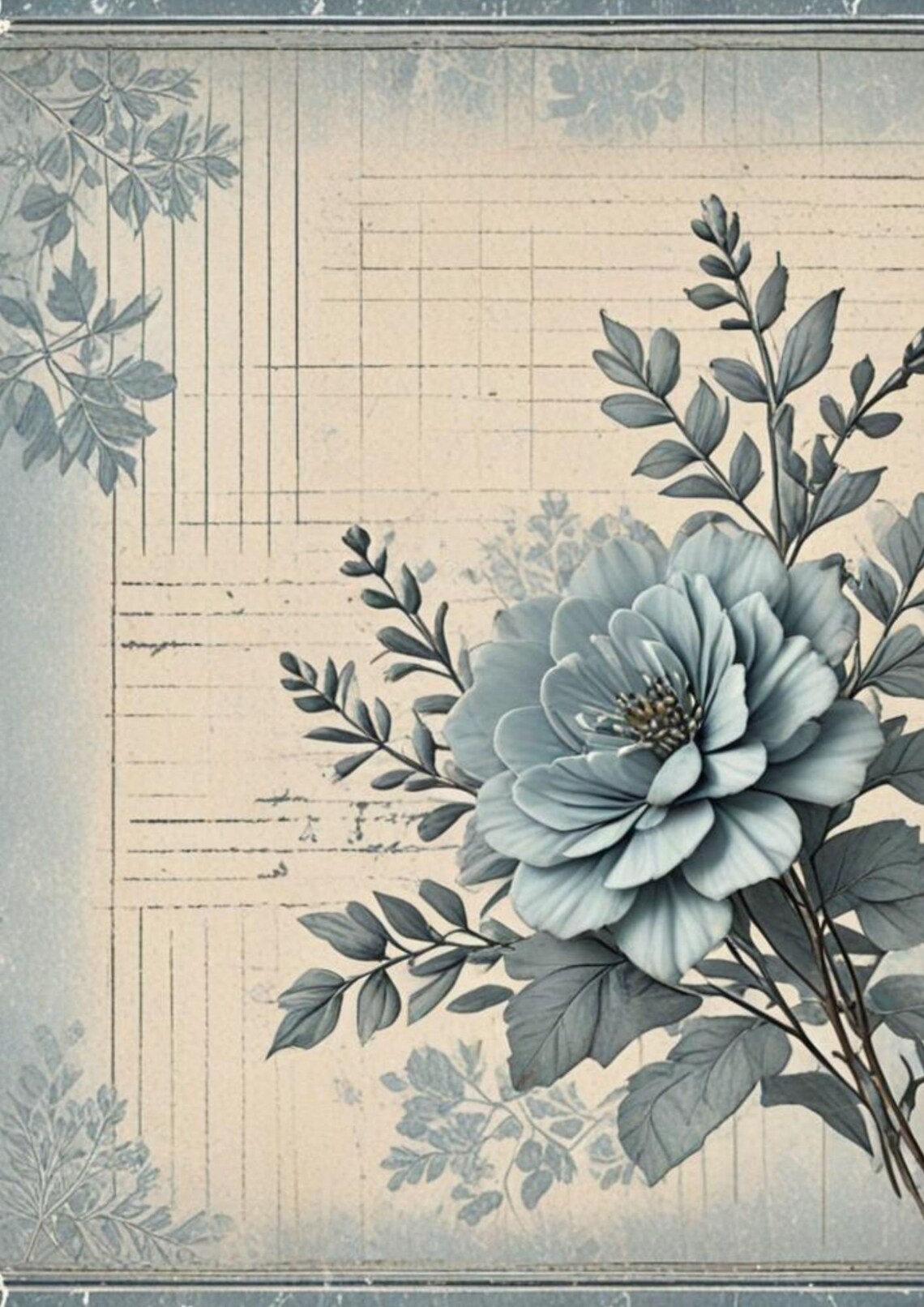 Blue Floral Journal Pages, Rustic Style , Digital Paper , Scrapbook ...