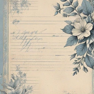 Blue Floral Journal Pages, Rustic Style , Digital Paper , Scrapbook ...