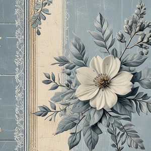 Blue Floral Journal Pages, Rustic Style , Digital Paper , Scrapbook ...