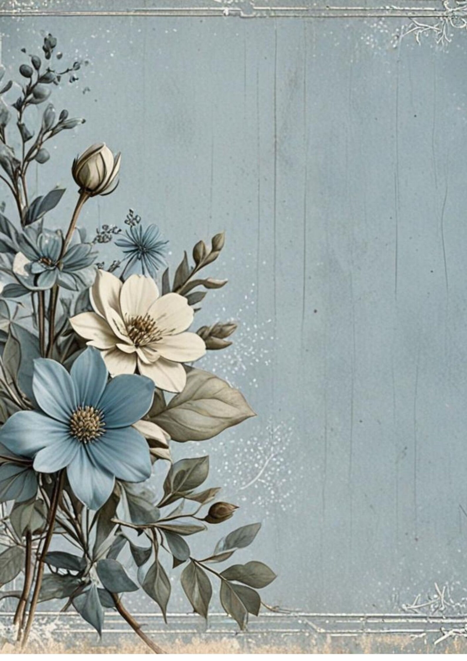 Blue Floral Journal Pages, Rustic Style , Digital Paper , Scrapbook ...