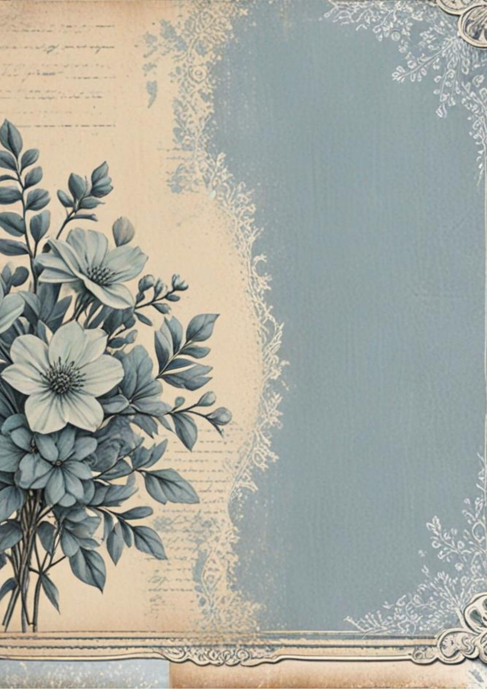 Blue Floral Journal Pages, Rustic Style , Digital Paper , Scrapbook ...