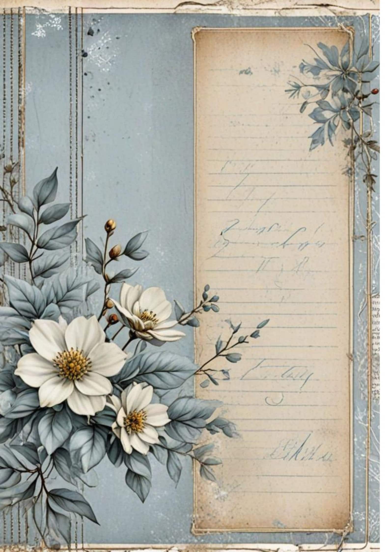 Blue Floral Journal Pages, Rustic Style , Digital Paper , Scrapbook ...