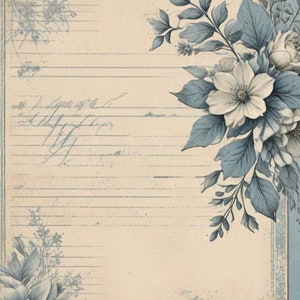 Blue Floral Journal Pages, Rustic Style , Digital Paper , Scrapbook ...