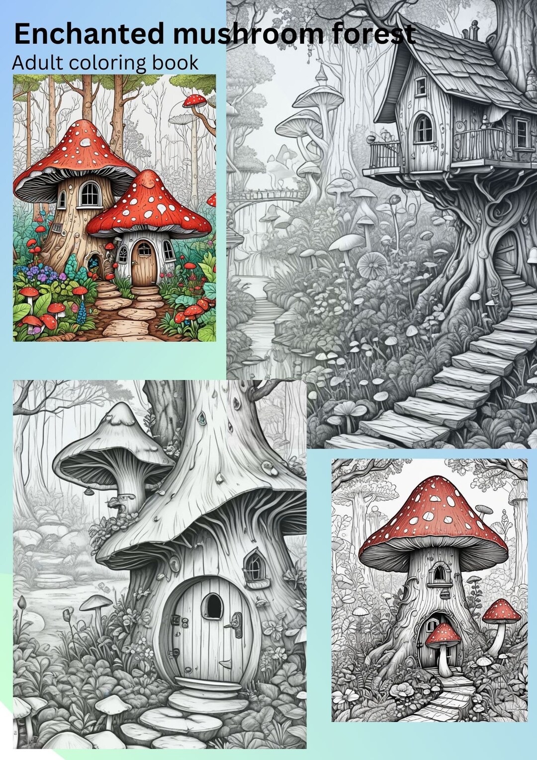 24 Enchanted Mushroom Forest Coloring Book, Printable Magical Coloring ...
