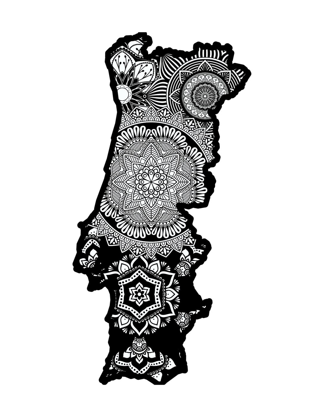 Portugal Map Mandala Coloring Page, Png, Download and Print, T-shirts ...