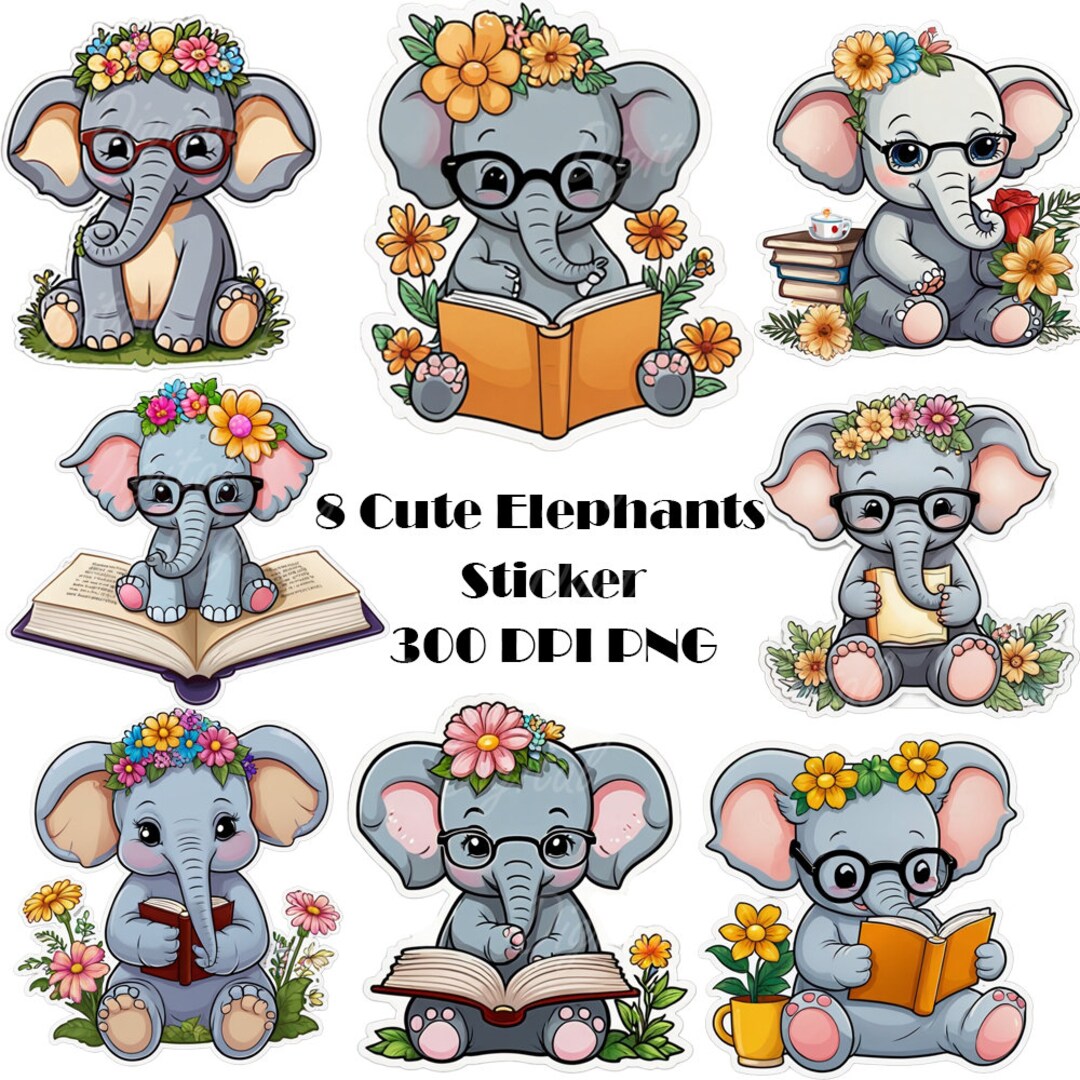 Elephants Cute Png Stickers, Sticker Png Bundle, Printable Stickers ...