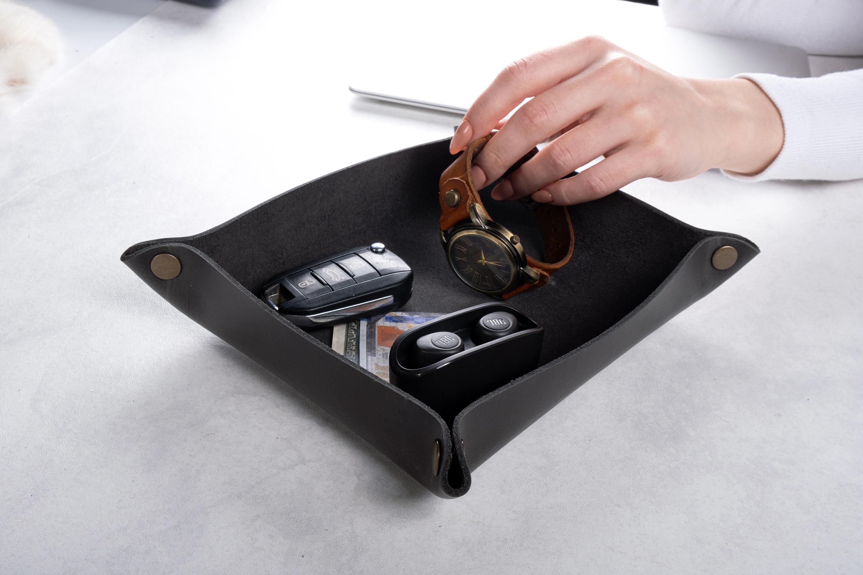 Men's Dresser Organizer, Monogrammed Leather Tray, Custom Catch All ...