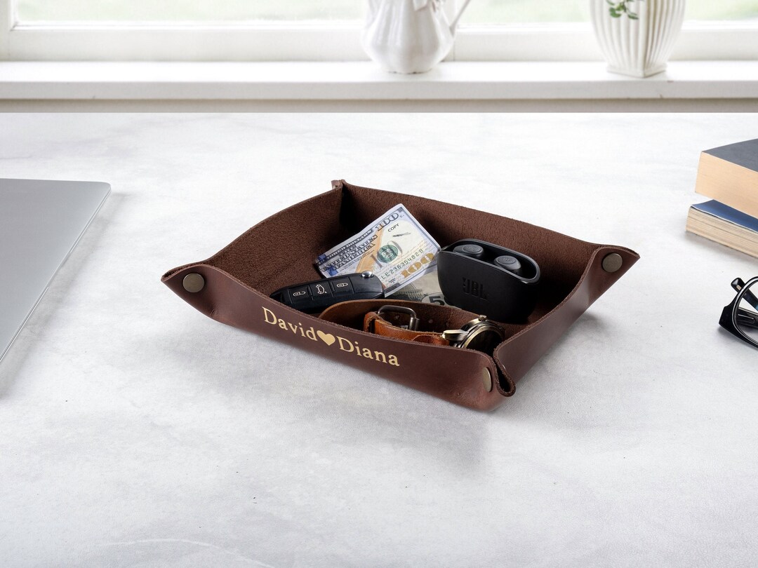 Personalized Leather Tray for Men, Custom Catch All Tray, Valet Tray ...