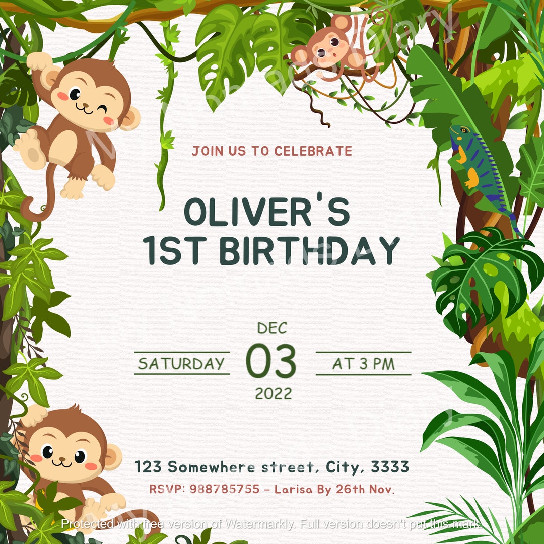 Monkey - MND3 - Monkey Party Invitation - Etsy