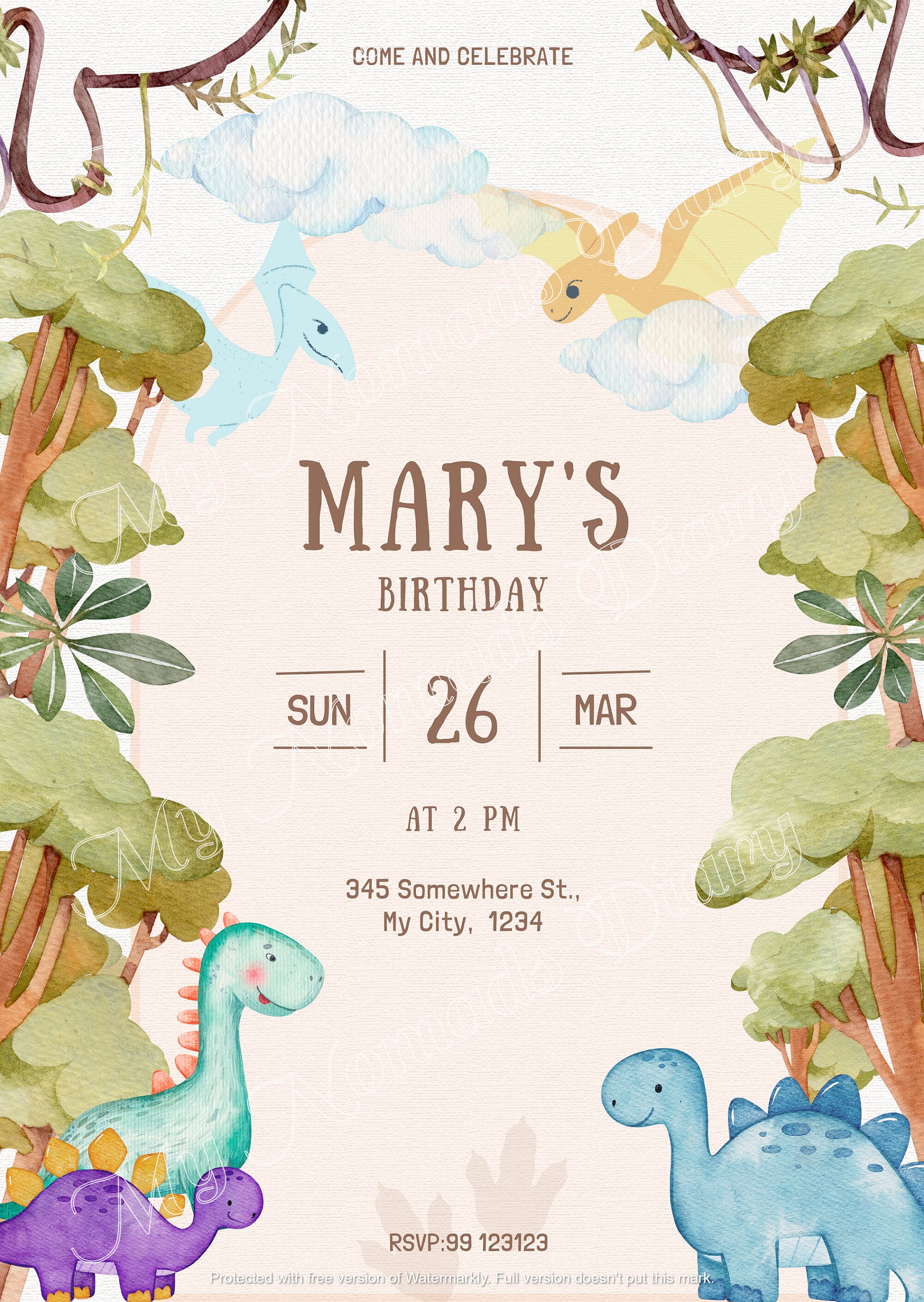 Dino - MND1 - Dinosaur Party Invitation - Etsy