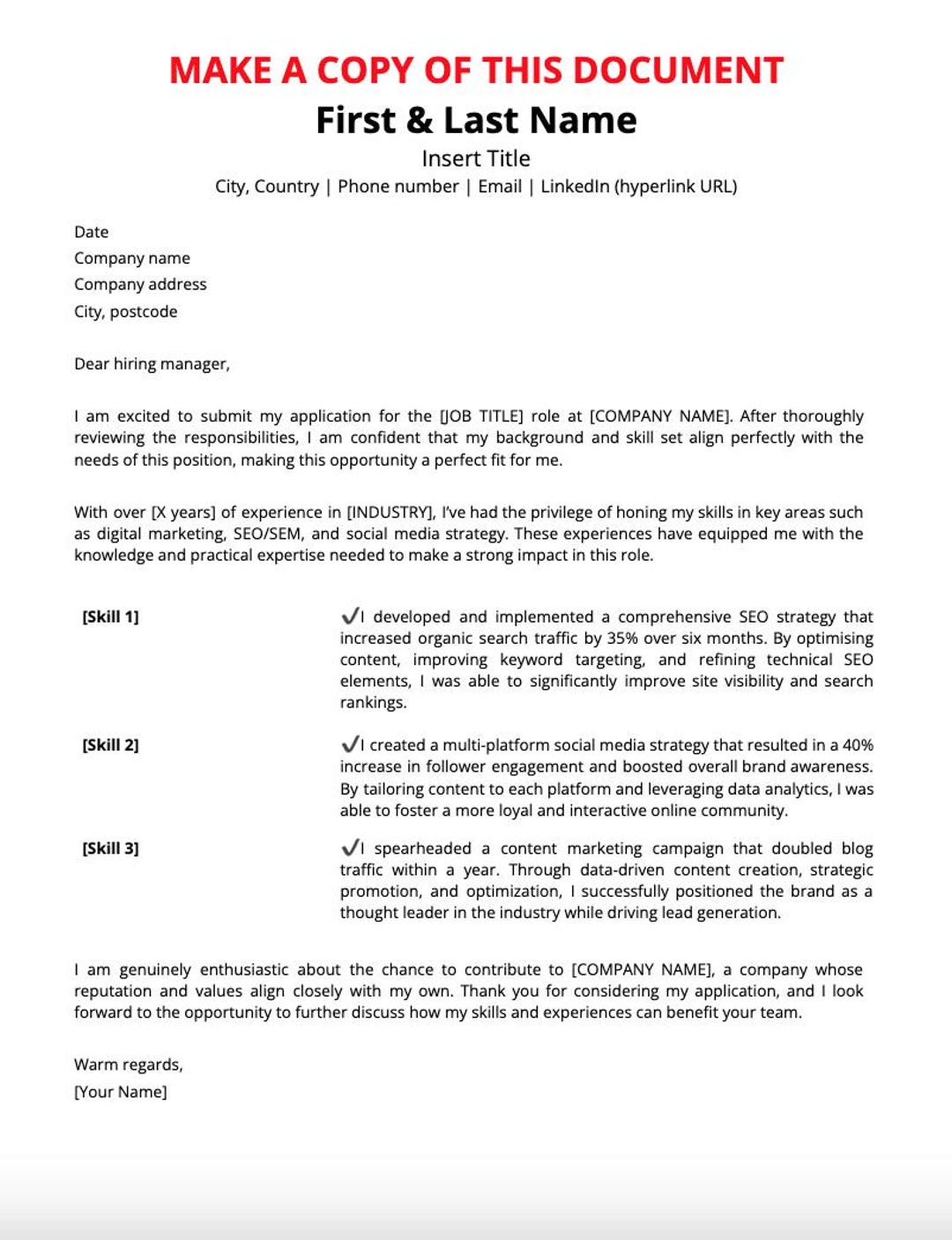 Professional Cover Letter Template – Modern & Customizable - Etsy