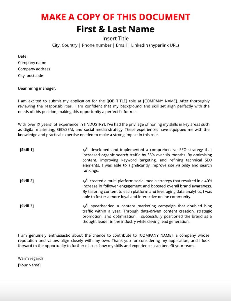 Professional Cover Letter Template – Modern & Customizable - Etsy