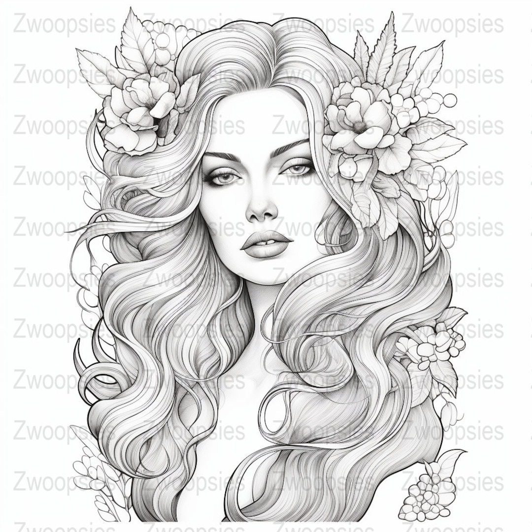 Beautiful Woman Coloring Page Printable Digital Download - Etsy