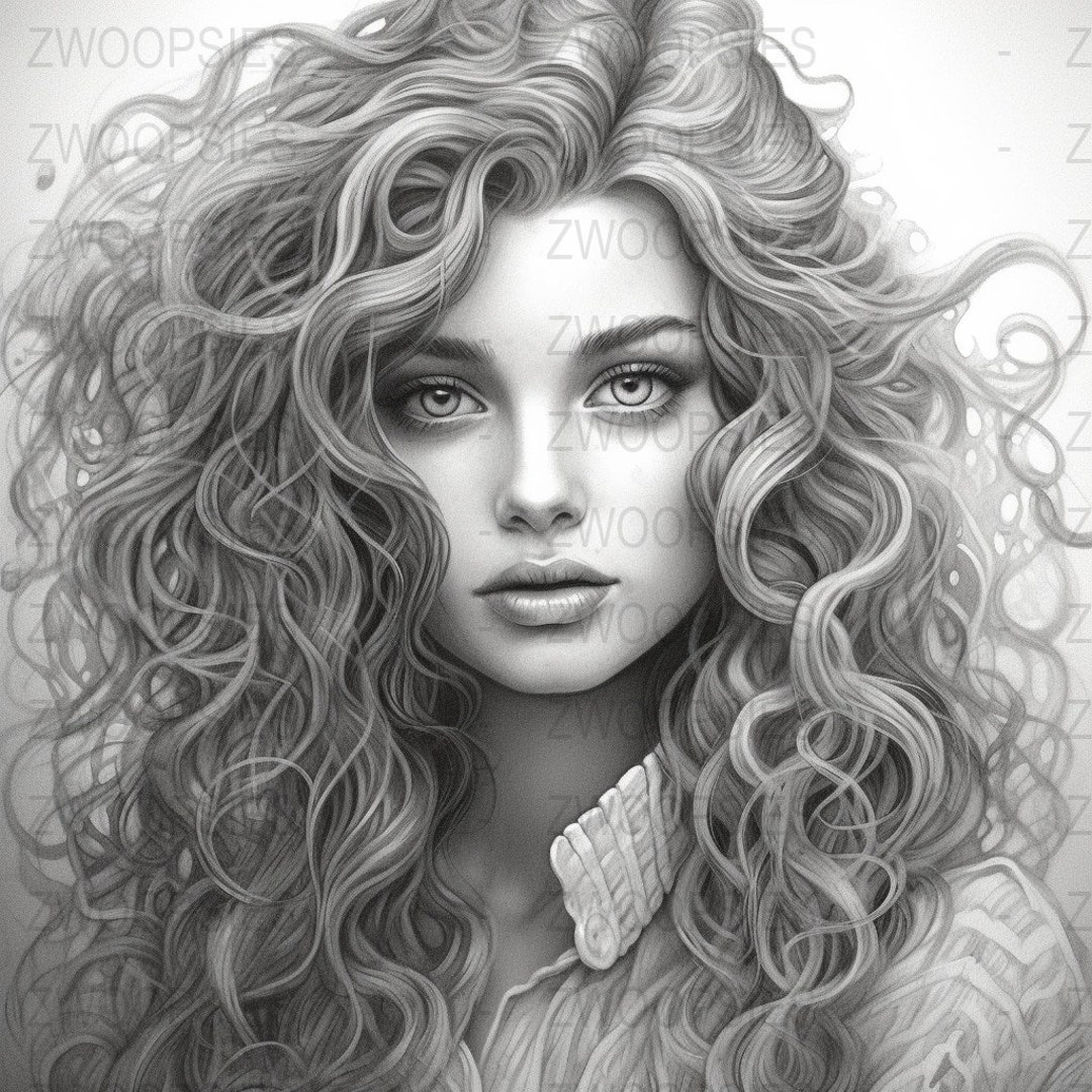 Feminine Pencil Sketch Portrait of a Woman for Coloring - Etsy