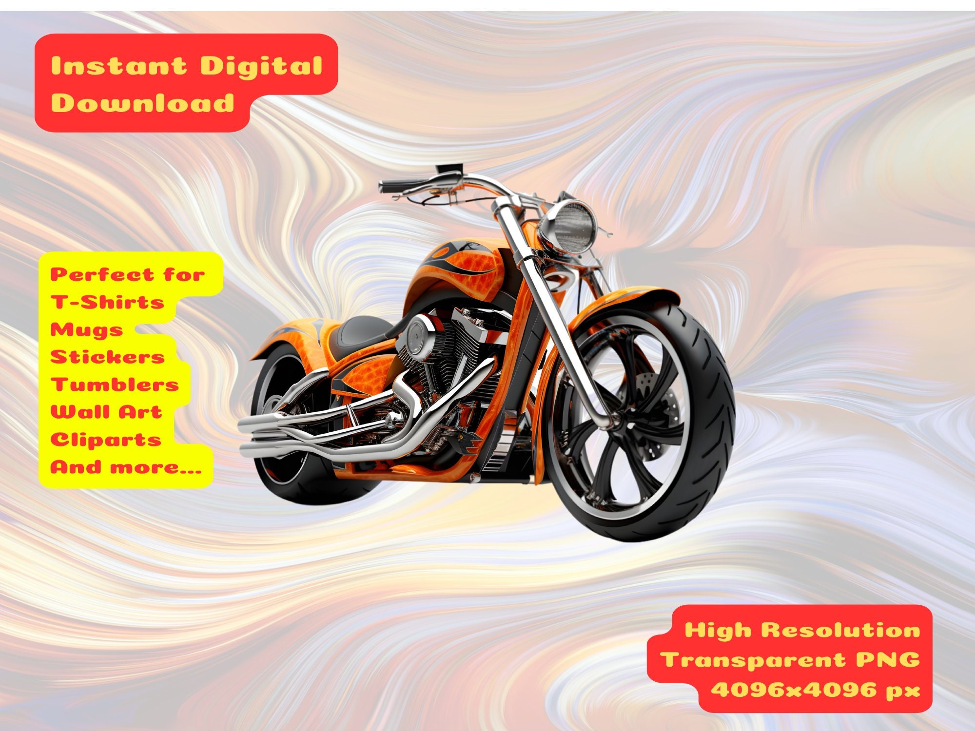 Bold Motorcycle: Vibrant PNG Art Quick Digital Download - Etsy
