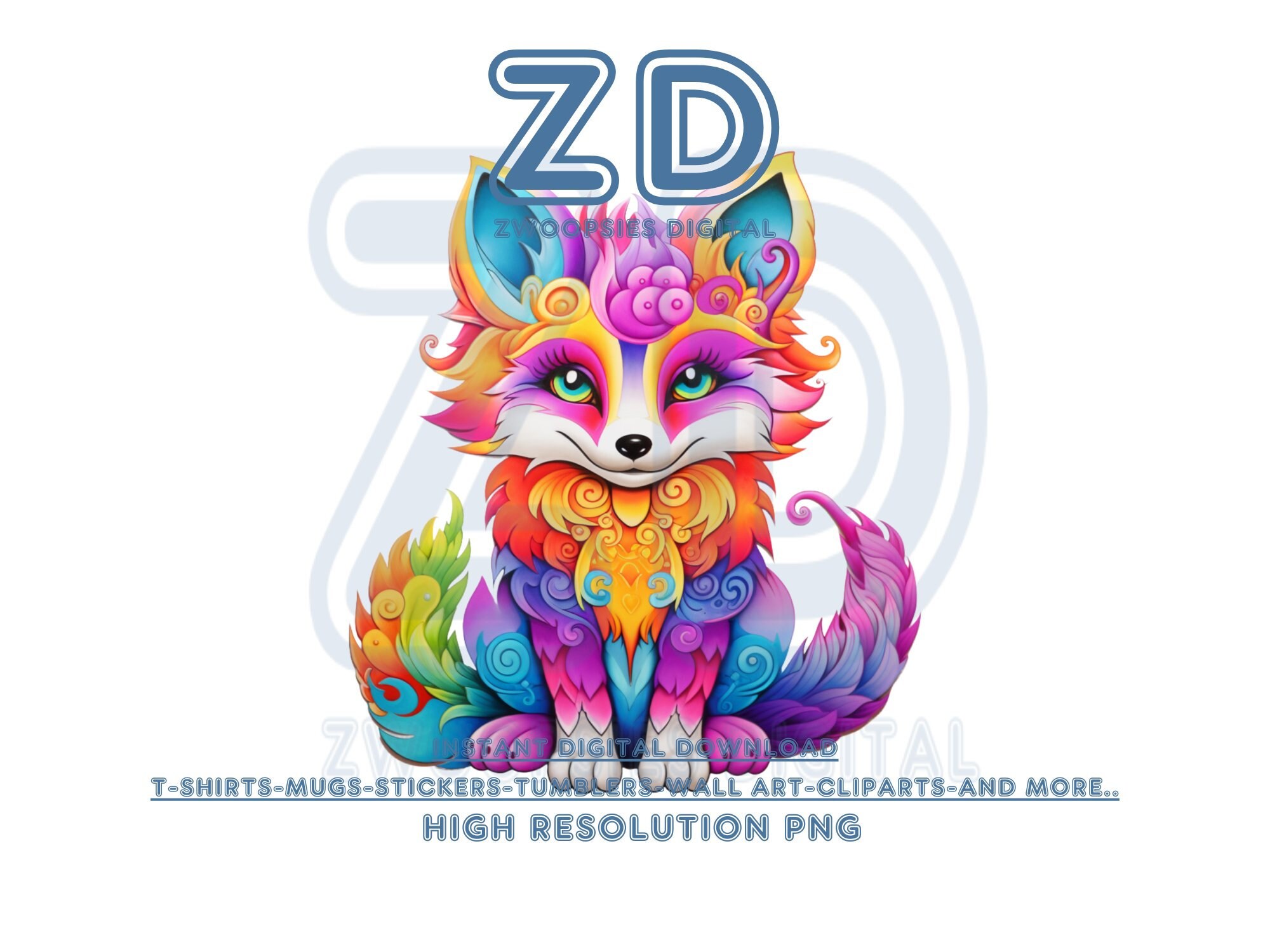 Rainbow Fox Clipart - Etsy