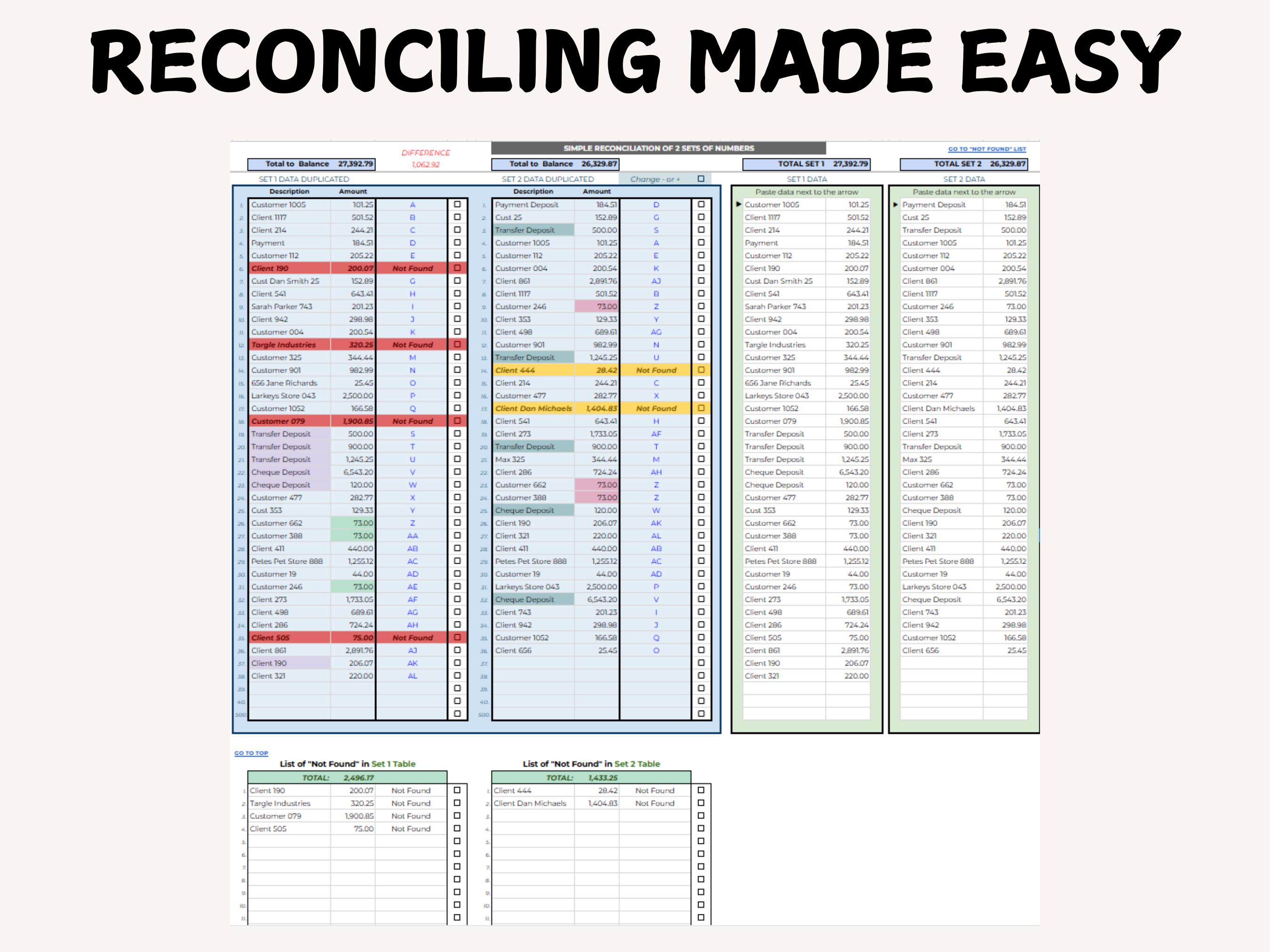 Reconciliation, 500 Entries, Google Sheets Reconciliation, Recon ...