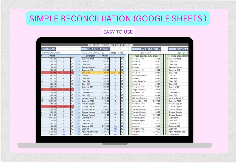 Reconciliation, 221 Entries, Google Sheets Reconciliation, Recon ...