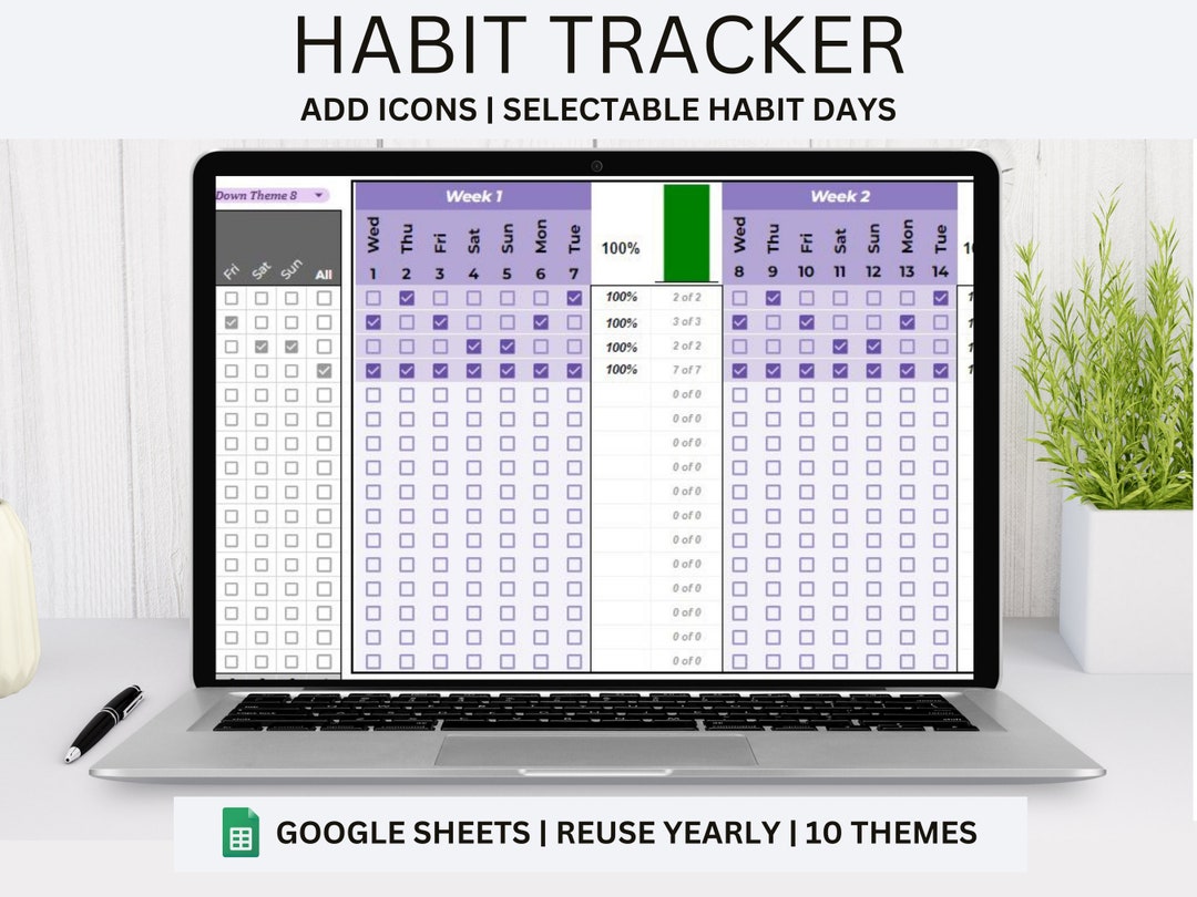Habit Tracker Spreadsheet Template Google Sheets, Habit Tracker, Habit ...