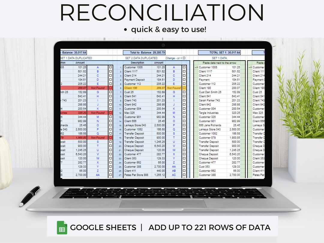 Reconciliation, 221 Entries, Google Sheets Reconciliation, Recon ...