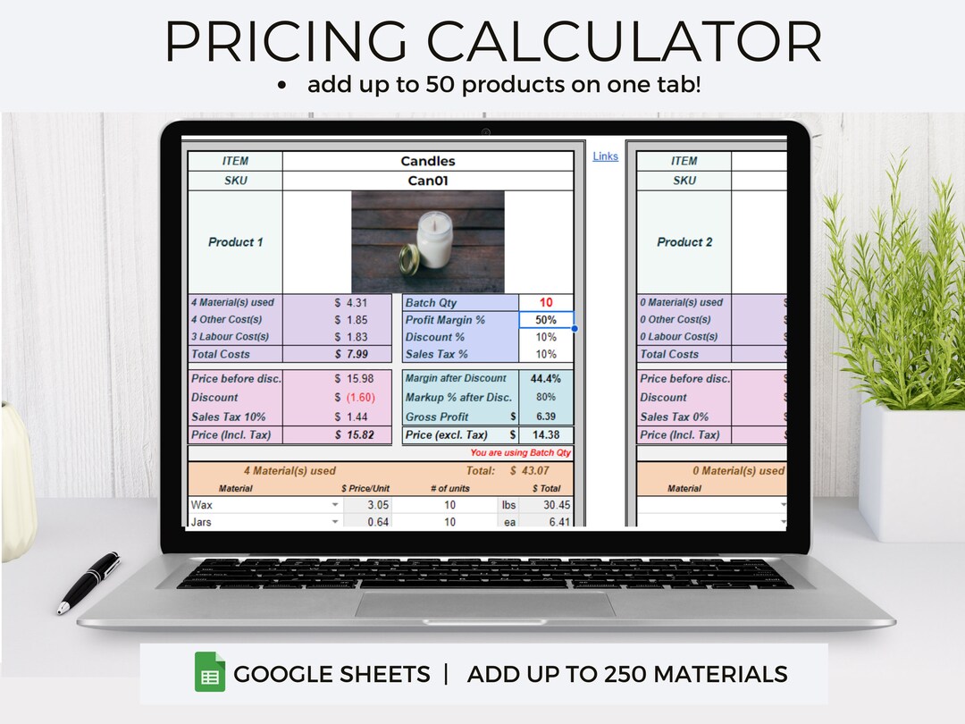 Pricing Calculator Spreadsheet, Product Pricing Calculator, Price ...