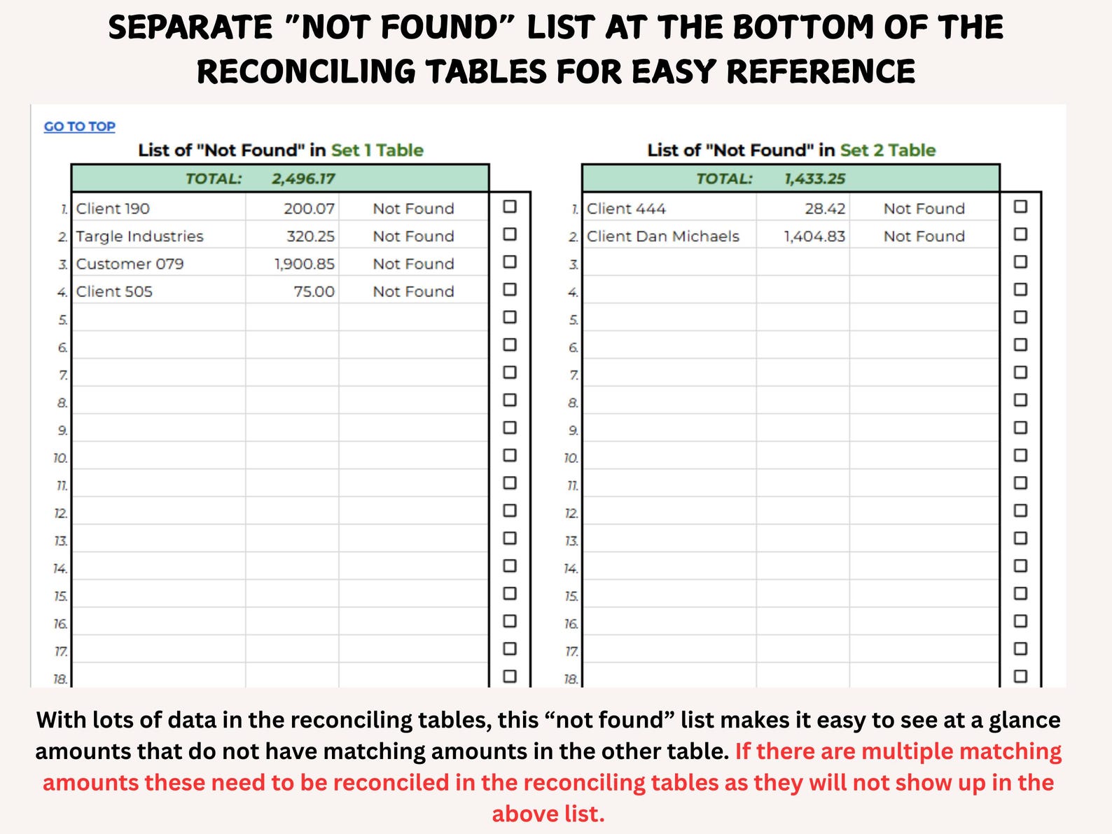 Reconciliation, 500 Entries, Google Sheets Reconciliation, Recon ...