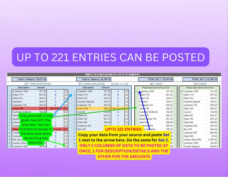 Reconciliation, 221 Entries, Google Sheets Reconciliation, Recon ...