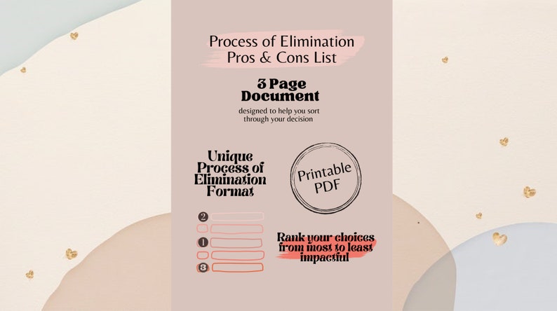 Printable Pros & Cons List Blank Template Process of Elimination 3 Page ...