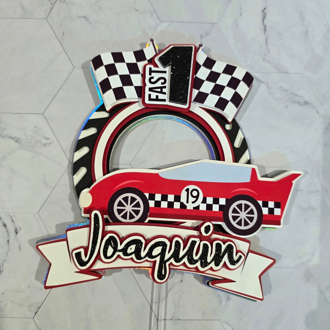 Race Car Cake Topper One Fast Birthday Race Car Fast One Party Theme ...
