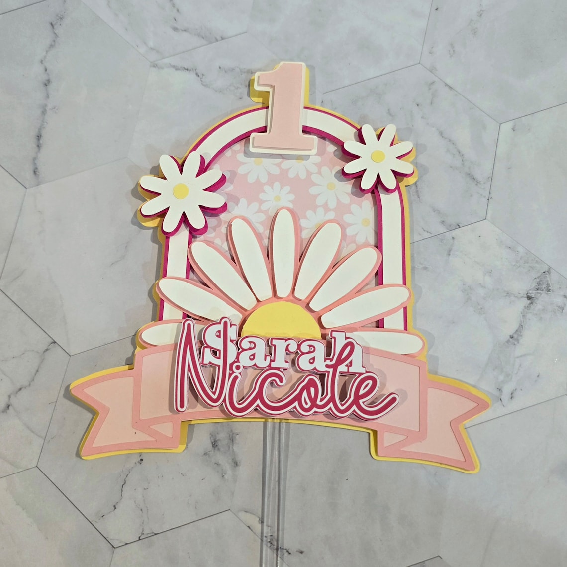 Daisy Cake Topper, Flower Cake Topper, One Daisy Cake Topper, Pink ...