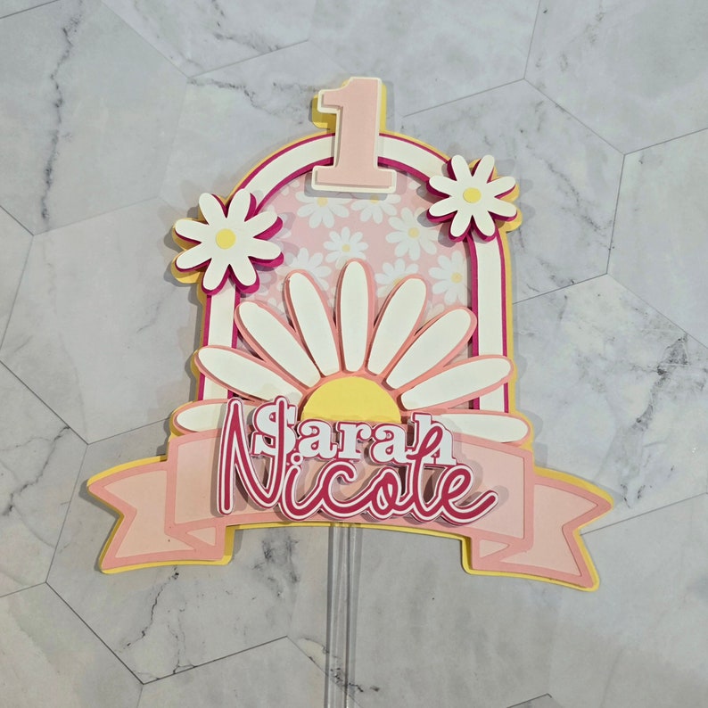 Daisy Cake Topper, Flower Cake Topper, One Daisy Cake Topper, Pink ...