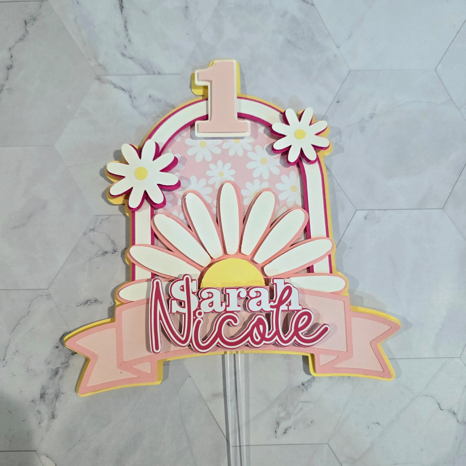 Daisy Cake Topper, Flower Cake Topper, One Daisy Cake Topper, Pink ...