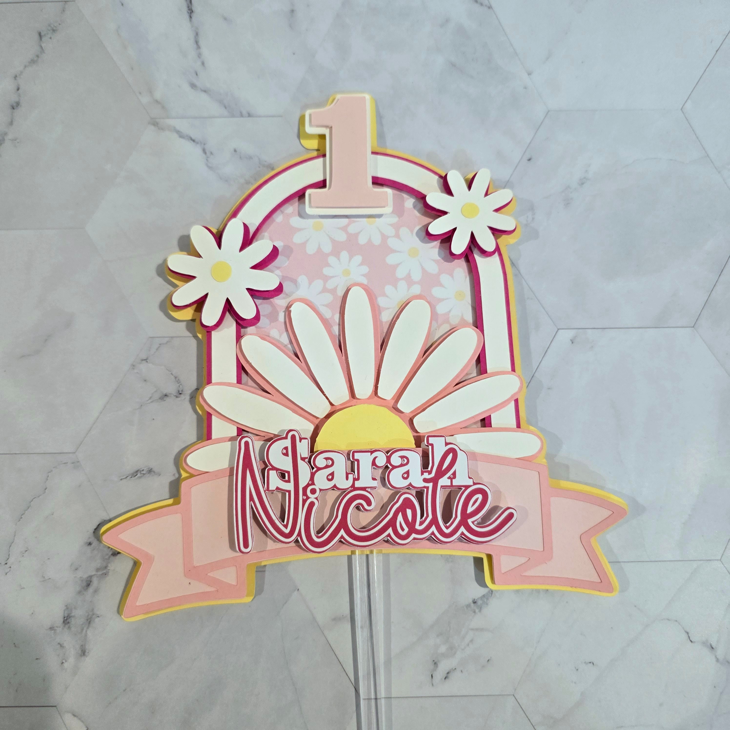 Daisy Cake Topper, Flower Cake Topper, One Daisy Cake Topper, Pink ...