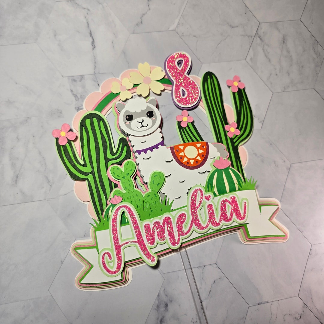 Llama Cake Topper Llama Birthday Decor Llama and Cactus Party Theme ...