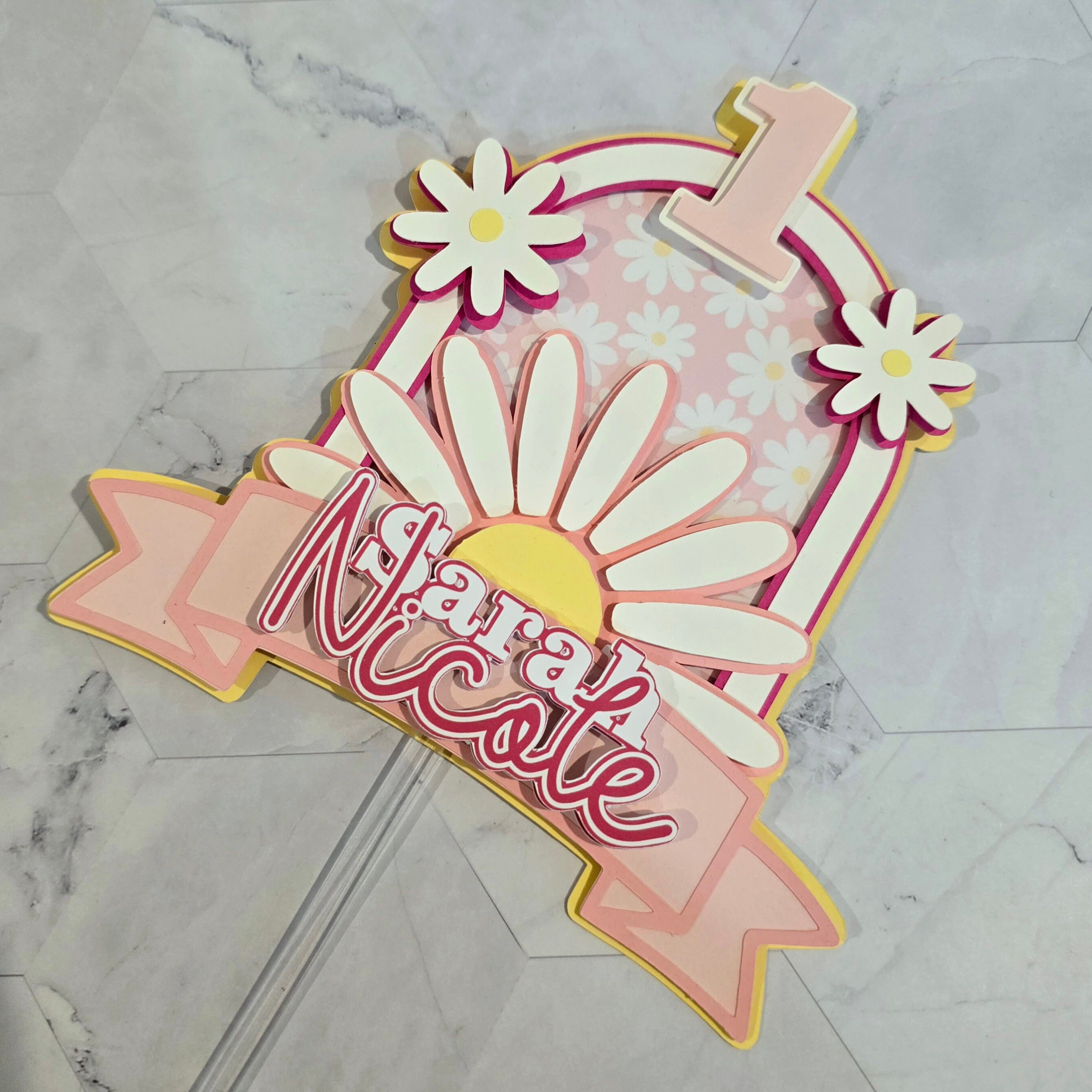 Daisy Cake Topper, Flower Cake Topper, One Daisy Cake Topper, Pink ...